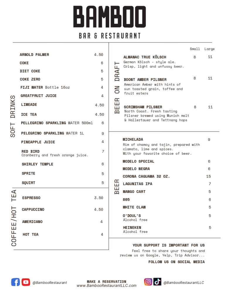 MENU | Bamboo Bar & Restaurant