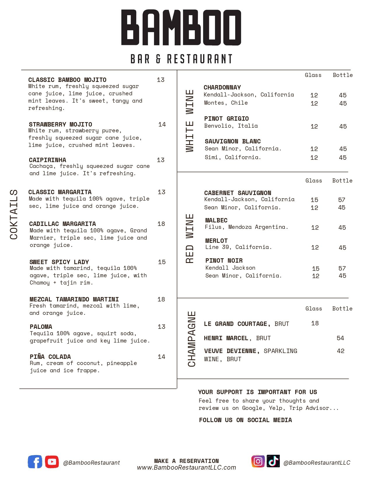 MENU | Bamboo Bar & Restaurant